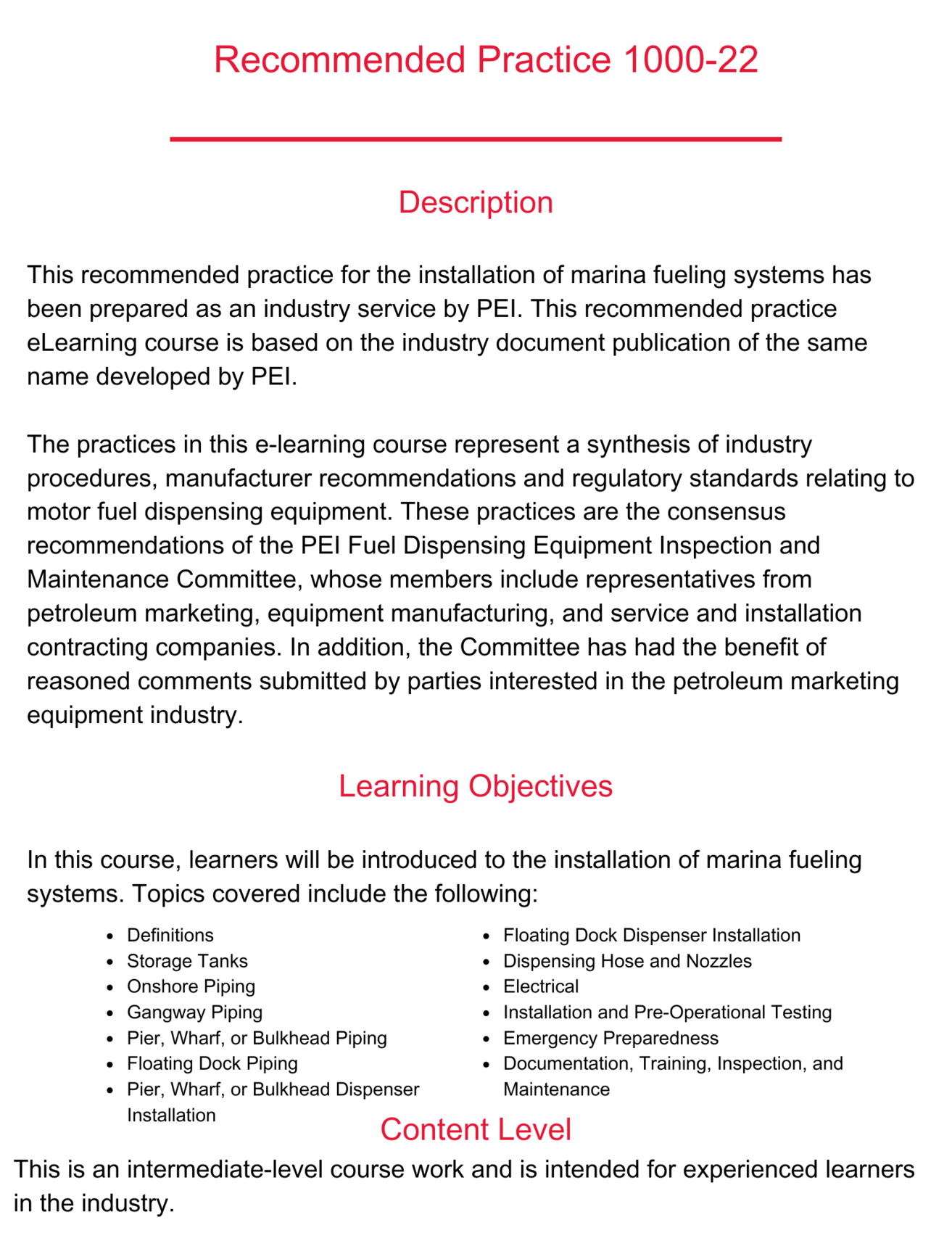 Recommended Practice 1000-22 | PEI